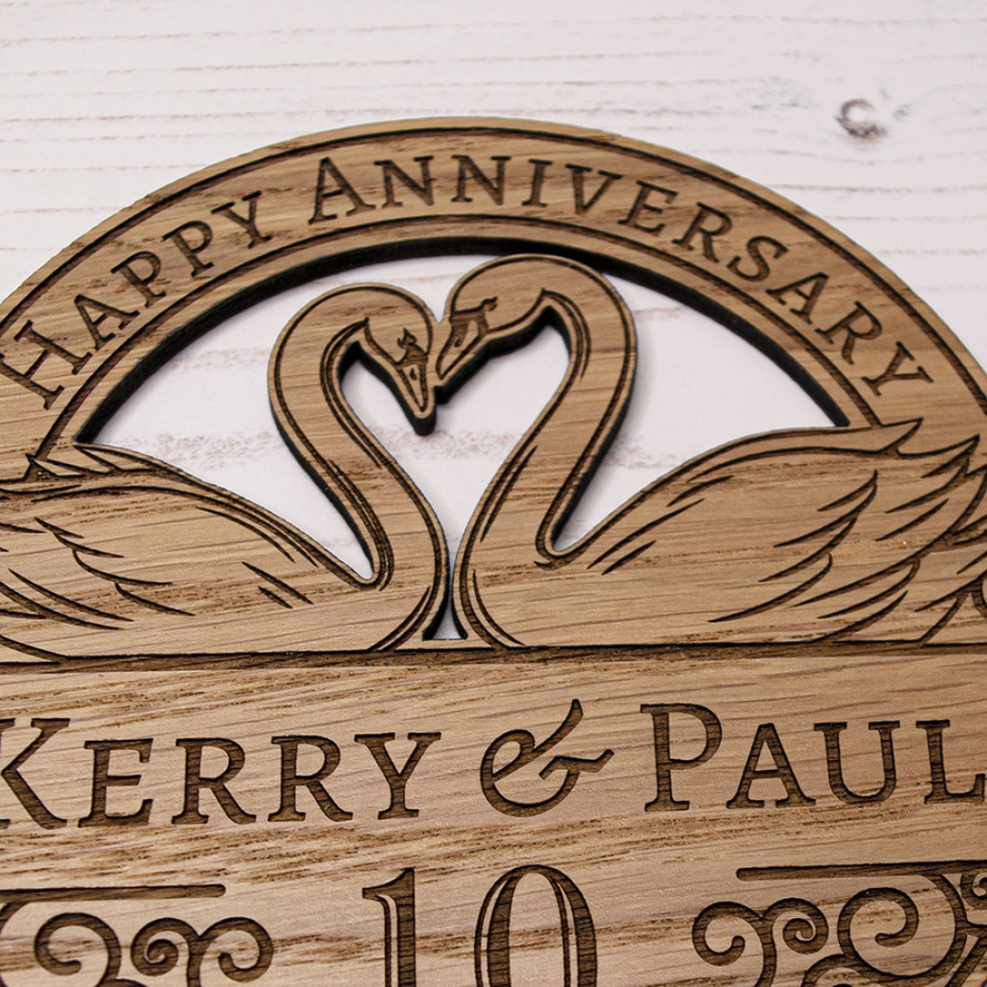 Personalised Wooden Anniversary Swans Cake Topper | The Happy Gift Makers