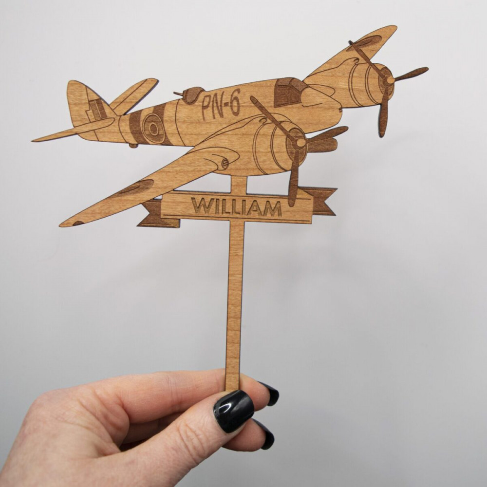 Personalised Wooden WW2 Plane Cake Topper | The Happy Gift Makers