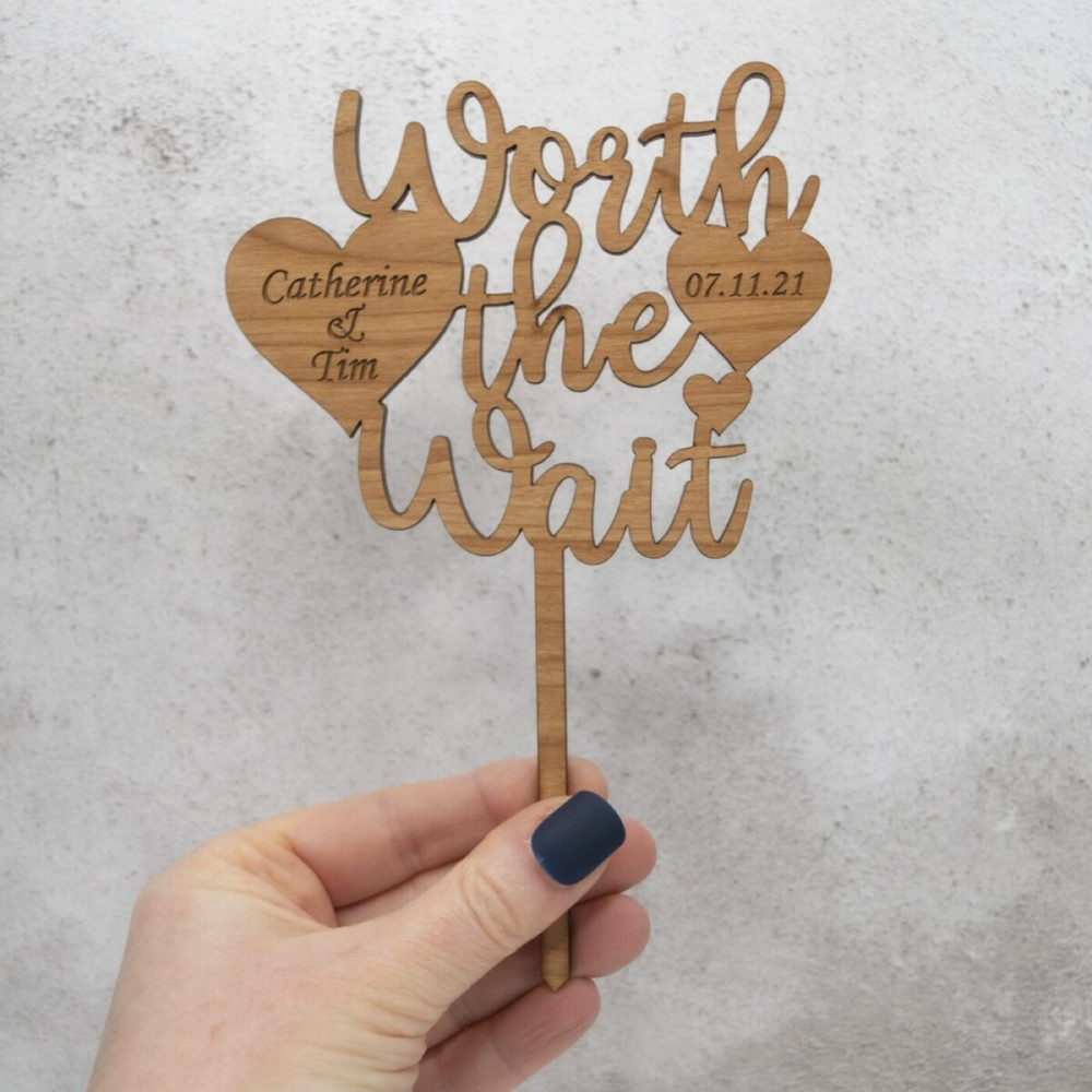 Wooden Wedding Cake Topper - Worth the Wait | The Happy Gift Makers