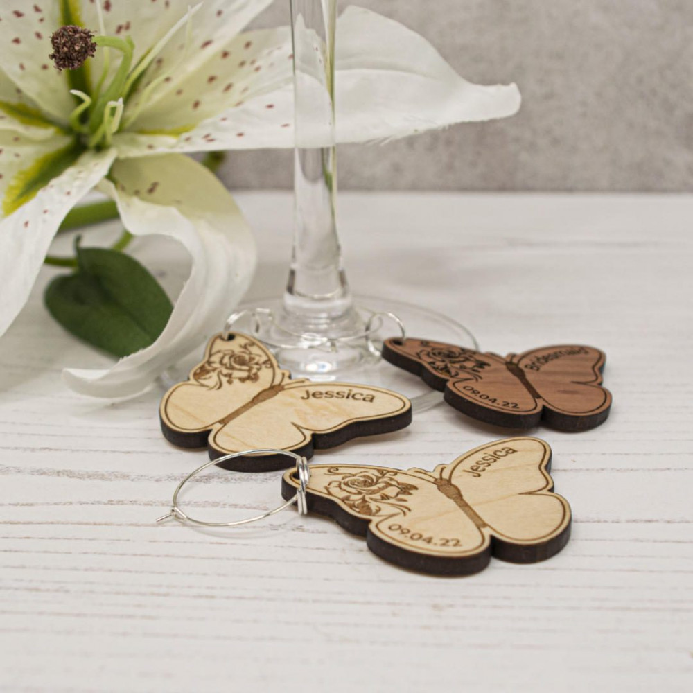 Wooden Butterfly Wine Glass Charms | The Happy Gift Makers
