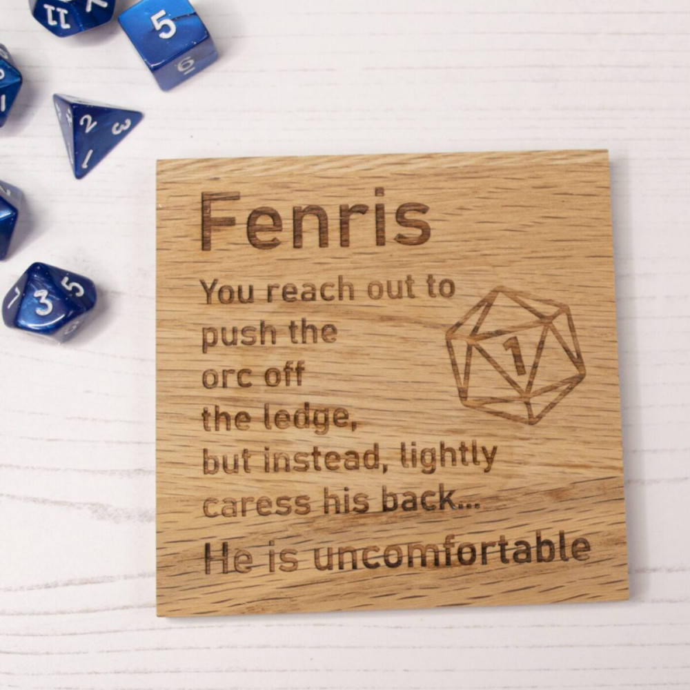 Personalised DnD Inspired Wooden Coaster | The Happy Gift Makers